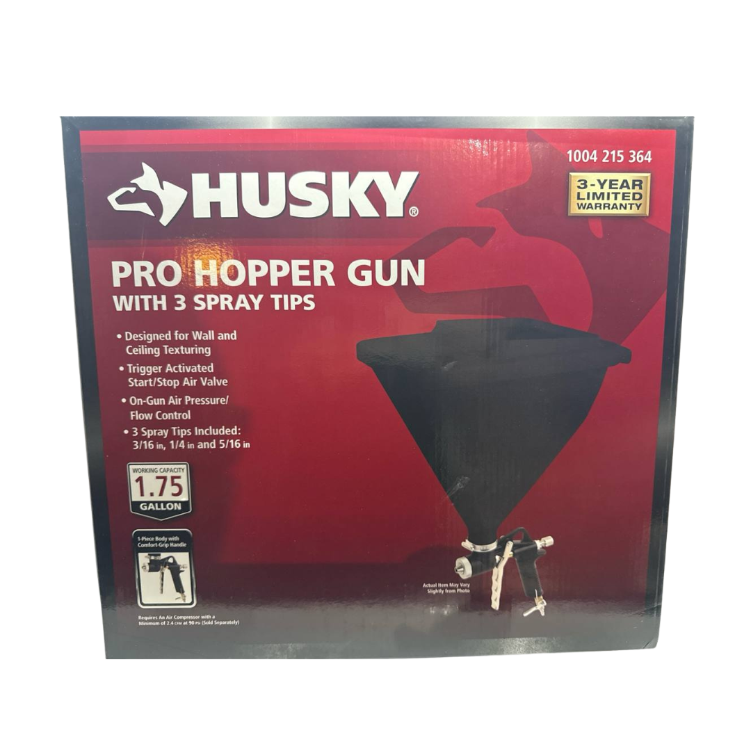 Husky Pro Hopper Spray Gun 1.75 Gal Texture Sprayer with 3 Tips 1.75 G ...
